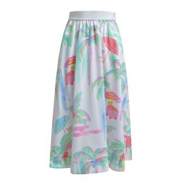 Milano Italy Midirock mit Elastikbund und Beach All Over Print Damen Gr&ouml;&szlig;e 46 sand