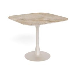 Mid.you Esstisch Malta, Braun, Greige, Metall, Keramik, Marmoroptik, quadratisch, Bodenplatte, 90x75x90 cm, Esszimmer, Tische, Esstische, Esstische quadratisch