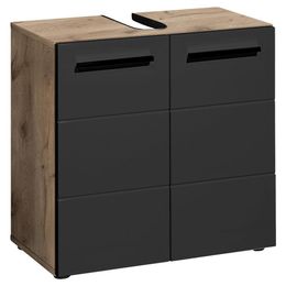 Mid.you Waschbeckenunterschrank, Schwarz, Eiche, Kunststoff, 1 F&auml;cher, einzeln stellbar, 60x62x31 cm, stehend, Badezimmer, Badezimmerschr&auml;nke, Waschbeckenunterschr&auml;nke