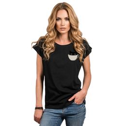 Makaya Shirt 'Cup Cat' Damen Gr&ouml;&szlig;e 5XL schwarz