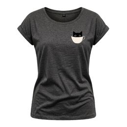Makaya Shirt 'Cup Cat' Damen Gr&ouml;&szlig;e 4XL grau