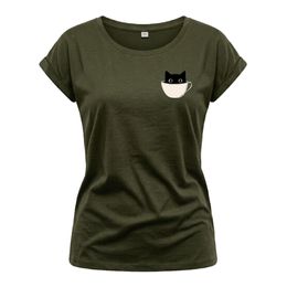 Makaya Shirt 'Cup Cat' Damen Gr&ouml;&szlig;e L gr&uuml;n