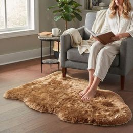 Echter Toffee Brown Sheepskin Natural Silky Soft Soft Fluffy Real Wool Teppich