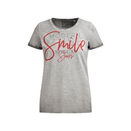 SOCCX T-Shirt Rundhals mit Artwork und Used Look Damen Gr&ouml;&szlig;e XL grau