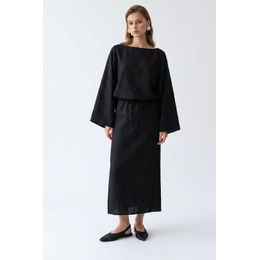 Damen Unifarbenes Texturiertes Maxikleid mit Bindung