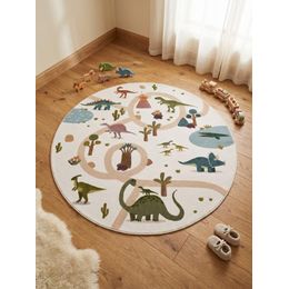 KADIMA DESIGN Kinderteppich Dinosaurier Waschbar Rutschfest Spielteppich in Creme | Gr.: rund: 120 cm &Oslash;