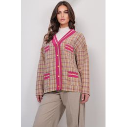 Trend Ala&ccedil;atı Stili Jacke Damen Gr&ouml;&szlig;e L beige / cognac / fuchsia / schwarz Sommerjacke