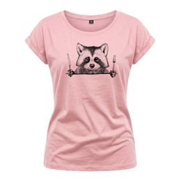 Makaya Shirt 'Waschb&auml;r Gabel' Damen Gr&ouml;&szlig;e L pink