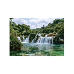 WALLARENA Fototapete Wasserfall in Gr&uuml;n | Gr.: 350 x 250 cm
