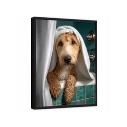 WALLARENA Bilder mit Rahmen Hund in Gr&uuml;n | Gr.: 40 x 30 cm