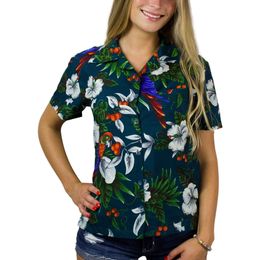 King Kameha Blouse 'Cherryparrot' female size XS Petrol