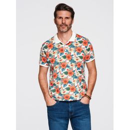 Ombre Poloshirt Herren Gr&ouml;&szlig;e M beige / smaragd / orange / wei&szlig;