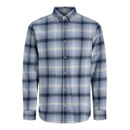 Jack & Jones JACK & JONES Button Up Shirt 'JPRBluharvey' male size S Ecru / Navy / Light blue / Brown