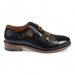 Justin Reess Herren-Brogue-Schuhe aus schwarzem Leder mit Blumenmuster - Ross
