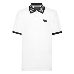Philipp Plein Poloshirt 'Gothic Plein' Herren Gr&ouml;&szlig;e XS schwarz / wei&szlig;