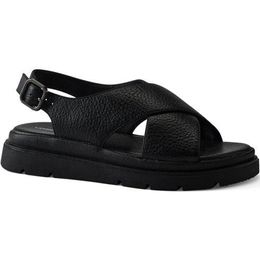 LANDS' END Sandalen mit gekreuzten Riemen f&uuml;r Damen, Damen, size: regular, Schwarz, Leder, by Lands' End