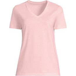 LANDS' END Supima Kurzarm-Shirt mit V-Ausschnitt f&uuml;r Damen, Damen, size: regular, Pink, Baumwolle, by Lands' End