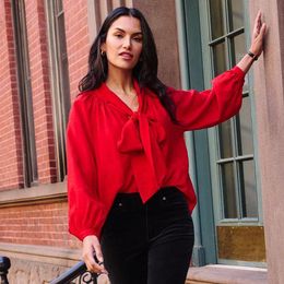 LANDS' END Schluppenbluse f&uuml;r Damen, Damen, size: regular, Rot, Polyester/Viskose, by Lands' End