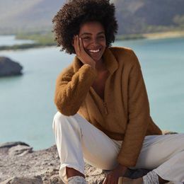 LANDS' END Pl&uuml;schfleece-Pullover mit Rei&szlig;verschluss f&uuml;r Damen in Petite-Gr&ouml;&szlig;e, Damen, size: petite, Beige, Polyester, by Lands' End