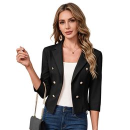 KoJooin Blazer 'Damen Business-Blazer mit spitzem Reverskragen Metallkn&ouml;pfen: 3/4-&Auml;rmel,offene Knopfleiste perfekt' female size 38 Black