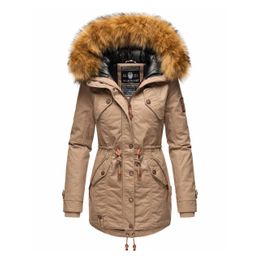 Marikoo Damen Winterjacke mit abnehmbarem Kunstfellkragen & Taillenzug
