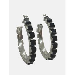 Gloria Mago Ohrringe 'Silver hoop earring with 4x4 crystal in black' Damen Gr&ouml;&szlig;e One Size silber
