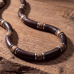 Holzkern Savannah Halskette Damen Walnuss und Silber