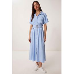 G&uuml;rteldress aus Popeline mit Midi-L&auml;nge