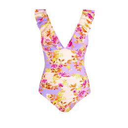 Cupshe Badeanzug 'Floral' Damen Gr&ouml;&szlig;e S gelb / lila