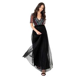 MAYA DELUXE - Maxikleid f&uuml;r Damen, V-Ausschnitt, kurz&auml;rmlig (Schwarz)