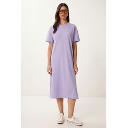 Baumwoll-Midi-T-Shirt-Kleid mit Rundhalsausschnitt