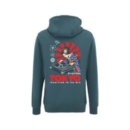Oldskull Zip-Up Hoodie 'Asian Neon DJane Logo Graphic' male size S Petrol