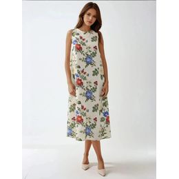 Hiccup Dress 'Linen Feel' female size 44 Indigo / Dark green / Dark red / White