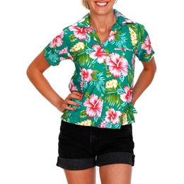 King Kameha Bluse 'Hibiscus NEW' Damen Gr&ouml;&szlig;e XL petrol