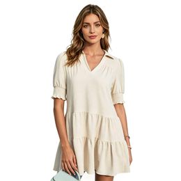 Kojooin Kleid 'L&auml;ssige Kleider f&uuml;r Damen,Reverskragen,V-Ausschnitt,kurze &Auml;rmel,Faltenkleider,Sommerkleider' Damen Gr&ouml;&szlig;e 40 wei&szlig;