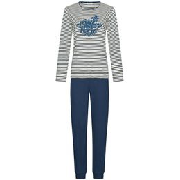 PASTUNETTE Pyjama 'Nordic Bloom' Damen Gr&ouml;&szlig;e L dunkelblau / offwhite Sommerkleid