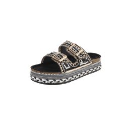 Ital-Design Sandale Damen Gr&ouml;&szlig;e 36 beige / schwarz / wei&szlig;