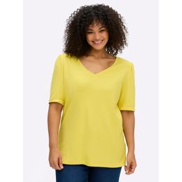 sheego Damen V-Shirt, Gr&uuml;n, Gr. 52/54, T-Shirts, 100% Baumwolle