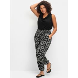sheego Gro&szlig;e Gr&ouml;&szlig;en Jogg Pants mit Alloverdruck, schwarz-gemustert, Gr&ouml;&szlig;e 48 - Damen