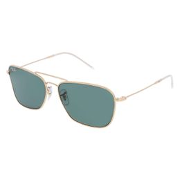 Ray-Ban RBR0102S CARAVAN REVERSE | Unisex-Sonnenbrille | Fassung: Vollrand, Quadratisch, Metall, Gold | Glasfarbe: Gr&uuml;n