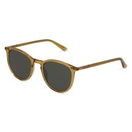 Fielmann Q 065 SUN CL | Unisex-Sonnenbrille | Fassung: Vollrand, Panto, Acetat, Gelb Gl&auml;nzend | Glasfarbe: G15