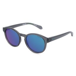 Polaroid PLD 8075/S | Kinder-Sonnenbrille | Fassung: Vollrand, Panto, Kunststoff, Grau | Glasfarbe: G15 Spiegel Gr&uuml;n