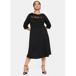 sheego Gro&szlig;e Gr&ouml;&szlig;en Cocktailkleid mit Spitzeneinsatz, schwarz, Gr&ouml;&szlig;e 52 - Damen