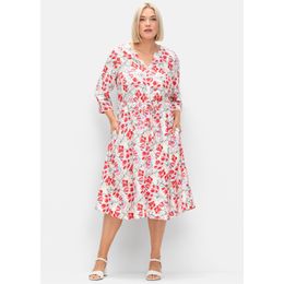 sheego Gro&szlig;e Gr&ouml;&szlig;en Blumenkleid mit Bindeband, ros&eacute;-gemustert, Gr&ouml;&szlig;e 50 - Damen
