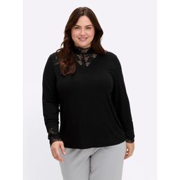 sheego by Joe Browns Damen Shirt mit Spitzeneinsatz am Halsausschnitt, schwarz, Gr&ouml;&szlig;e 48/50