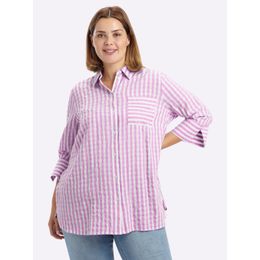 sheego Gro&szlig;e Gr&ouml;&szlig;en Gestreifte Bluse mit 3/4-&Auml;rmeln, orchidee-wei&szlig;-gestreift, Gr&ouml;&szlig;e 48 - Damen