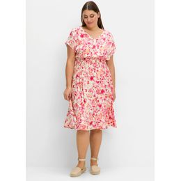 sheego Damen Sommerkleid mit Smokbund und weitem Rock, champagner-bedruckt, Gr&ouml;&szlig;e 50