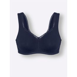 SuSa Damen Komfort-BH ohne B&uuml;gel mit elastischer Spitzenborte, marine, Gr&ouml;&szlig;e 95D