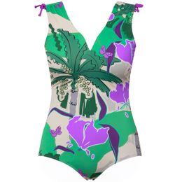 Ulla Popken Badeanzug Damen Gr&ouml;&szlig;e XXL creme / dunkelgr&uuml;n / rotviolett / schwarz