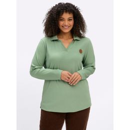sheego Gro&szlig;e Gr&ouml;&szlig;en Poloshirt mit offenem V-Ausschnitt, eucalyptus, Gr&ouml;&szlig;e 52/54 - Damen